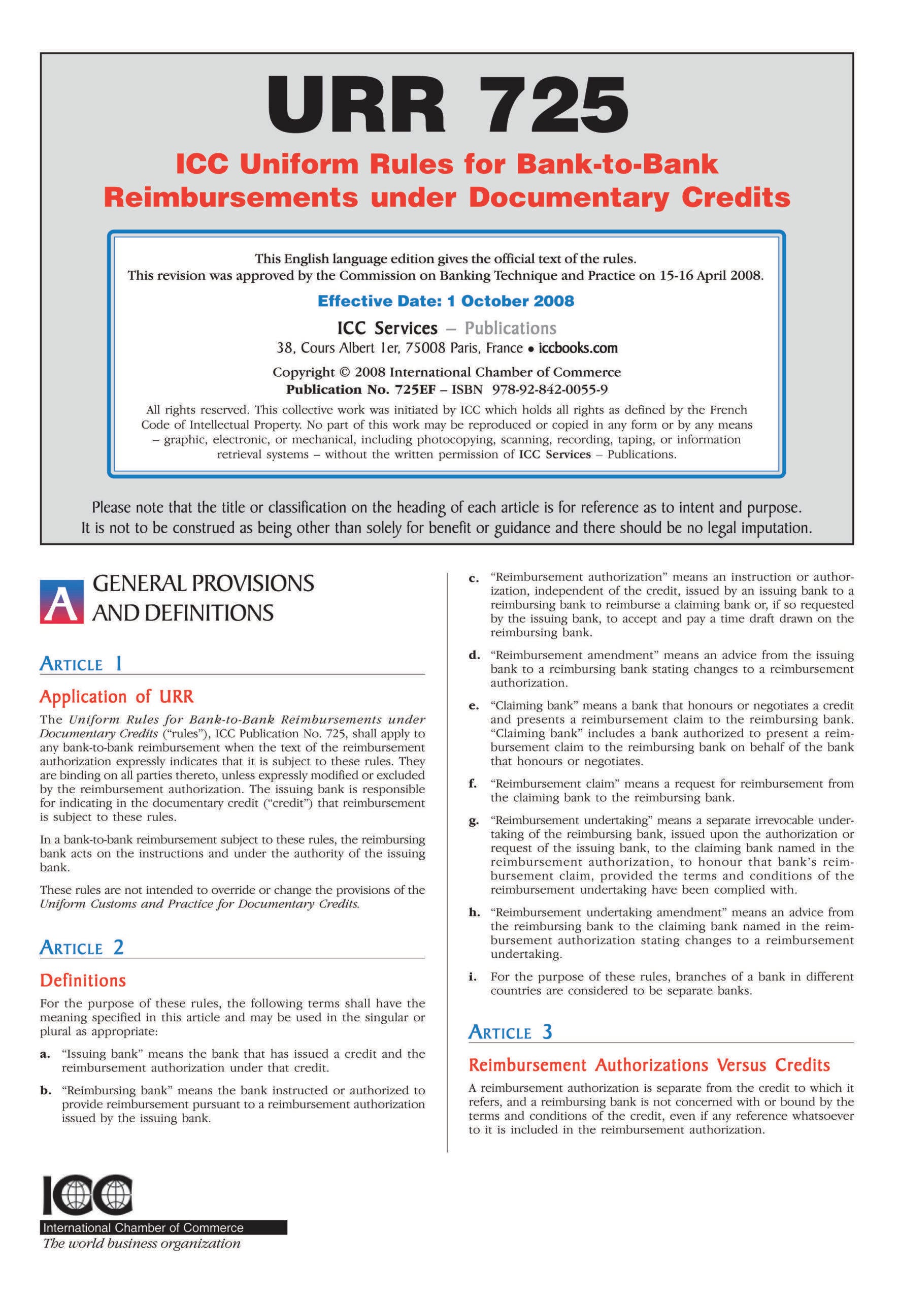 ICC Uniform Rules for Bank-to-Bank Reimbursements URR 725 – icc-kauppa